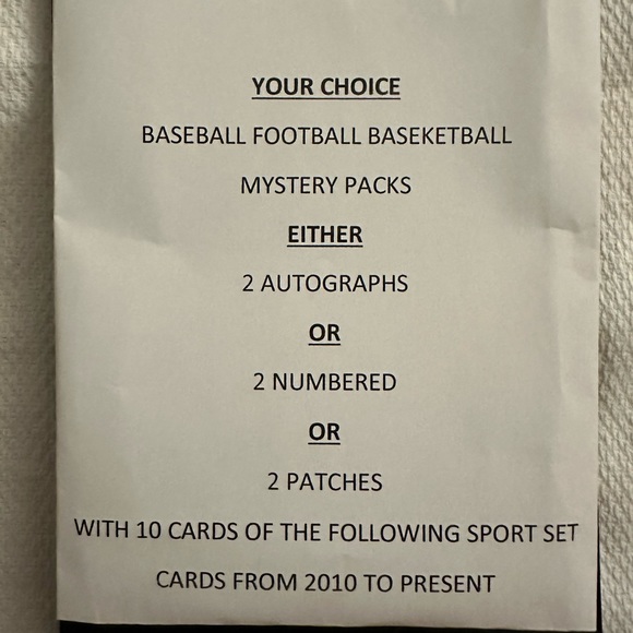 Other | Mystery Sport Packs Inside Is Either 2 Autographs Or 2 Numbered ...